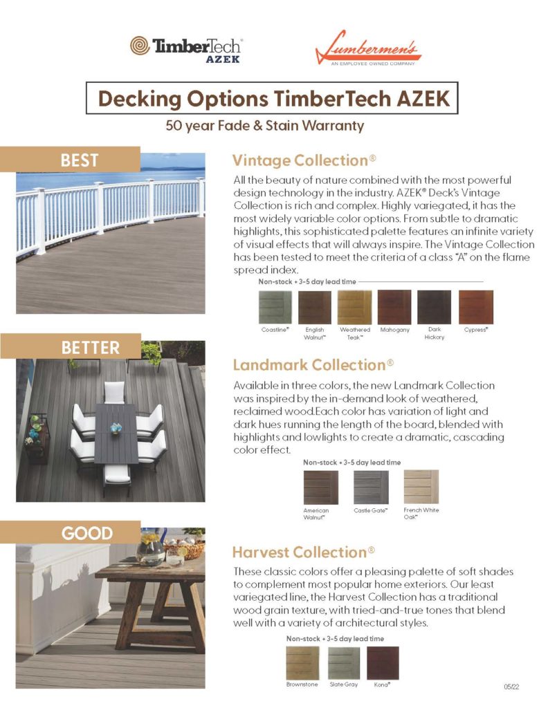 TimberTech AZEK Decking Options - Lumbermen's Inc. Building Materials ...