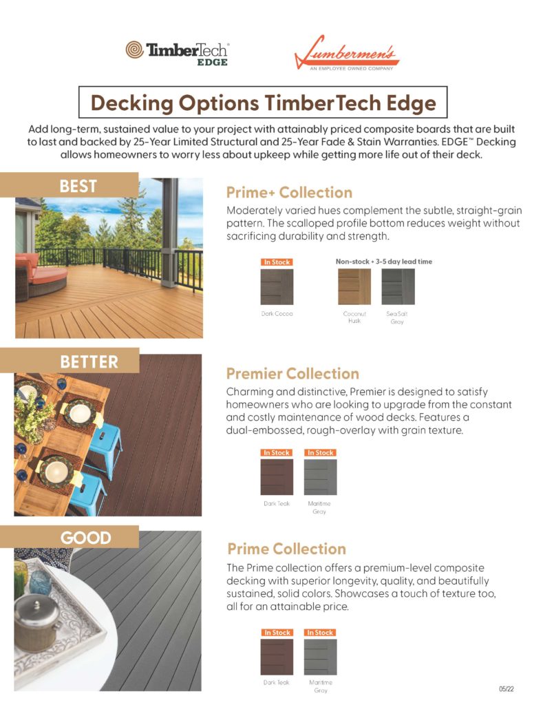 TimberTech Edge Decking Options - Lumbermen's Inc. Building Materials ...