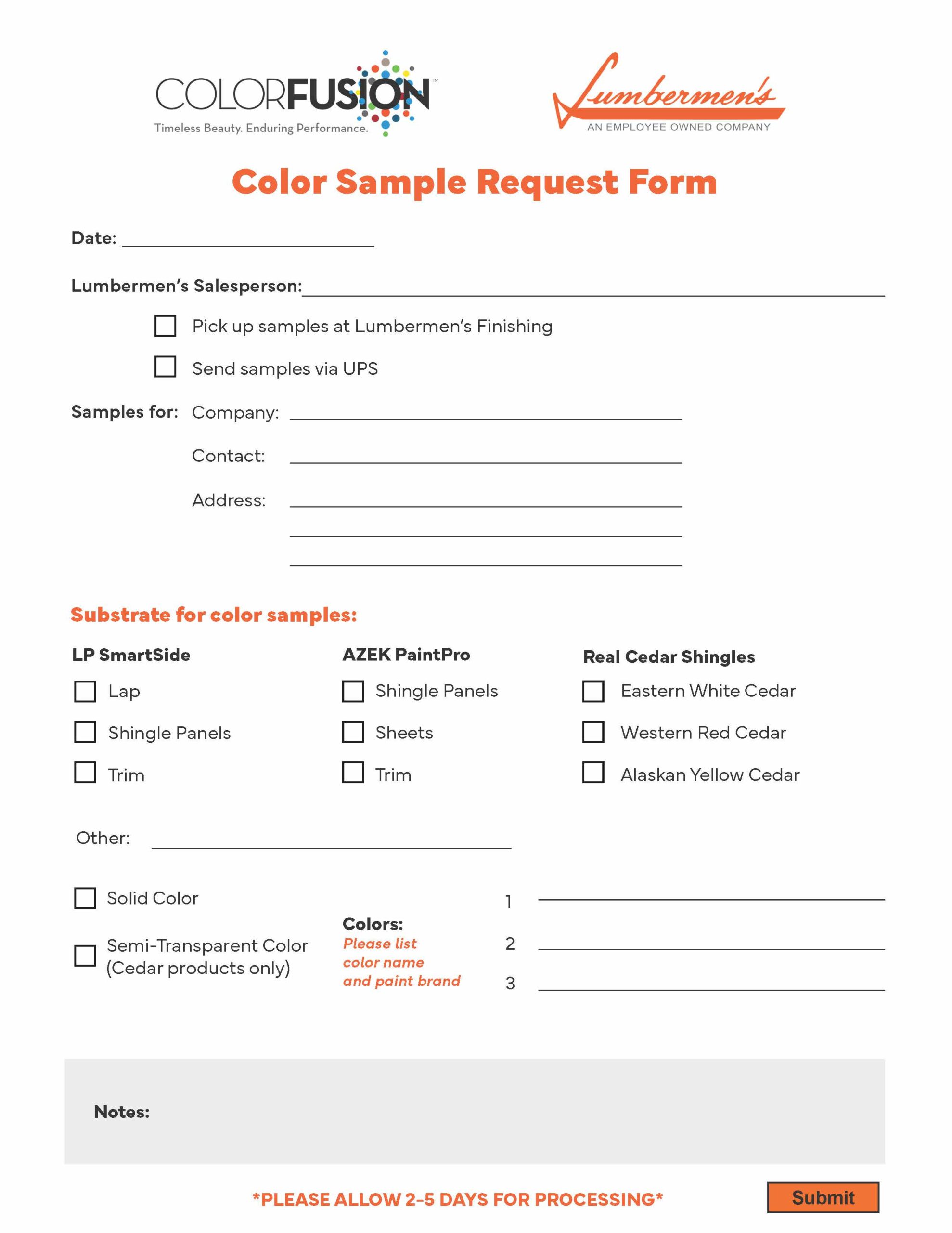ColorFusion Sample Request Form - Lumbermen's Inc. Building Materials ...